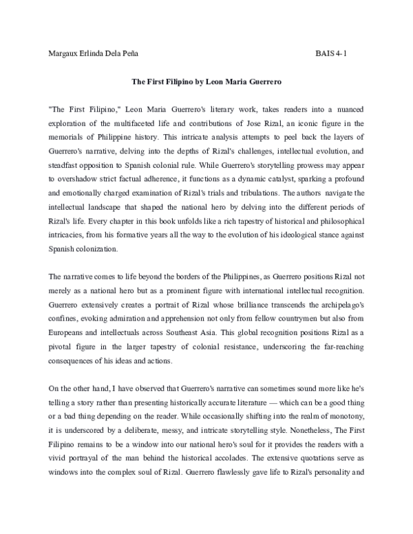 (PDF) Reflections on 'The First Filipino' by Leon Ma. Guerrero