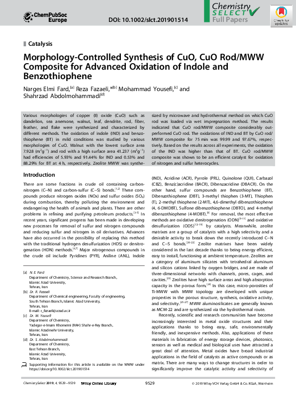 (PDF) Morphology‐Controlled Synthesis of CuO, CuO Rod/MWW Composite for Advanced Oxidation of ...