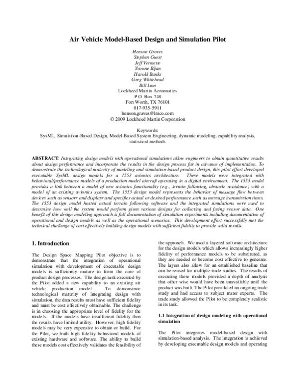 (PDF) Air Vehicle Model-Based Design and Simulation Pilot