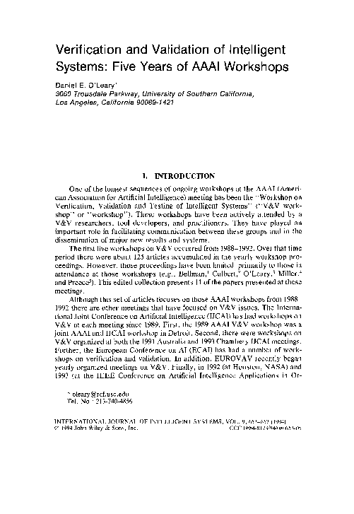 (PDF) Verification and validation of intelligent systems: Five years of ...