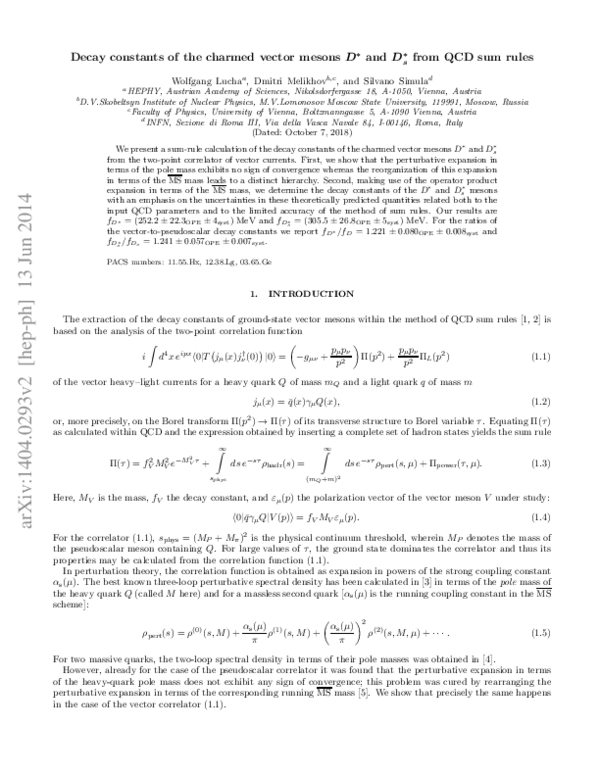 (PDF) Decay constants of the charmed vector mesons D⁎ and Ds⁎ from QCD sum rules | Wolfgang ...