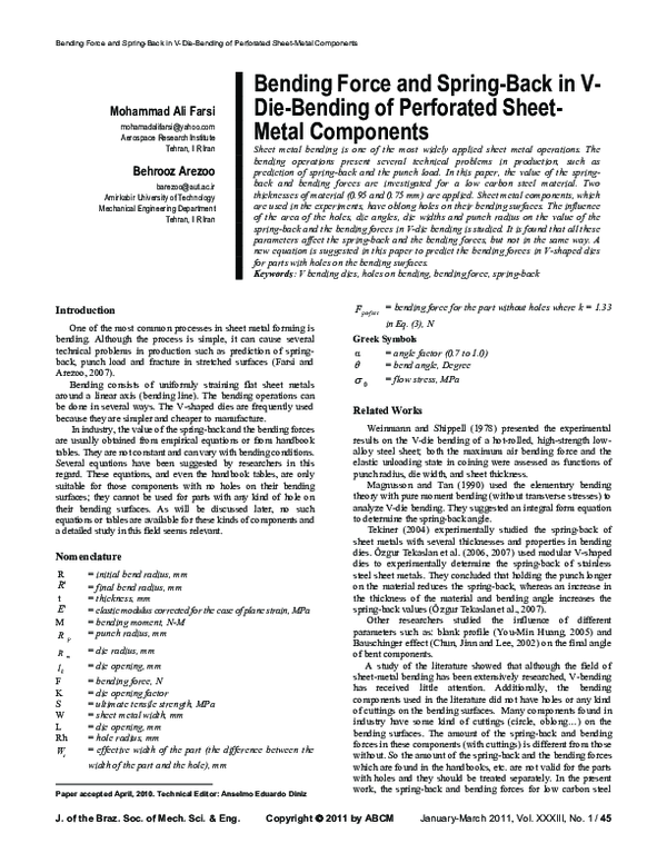 (PDF) Bending force and spring-back in v-die-bending of perforated ...