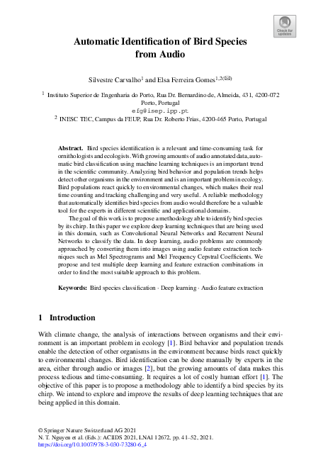 (PDF) Automatic Identification of Bird Species from Audio