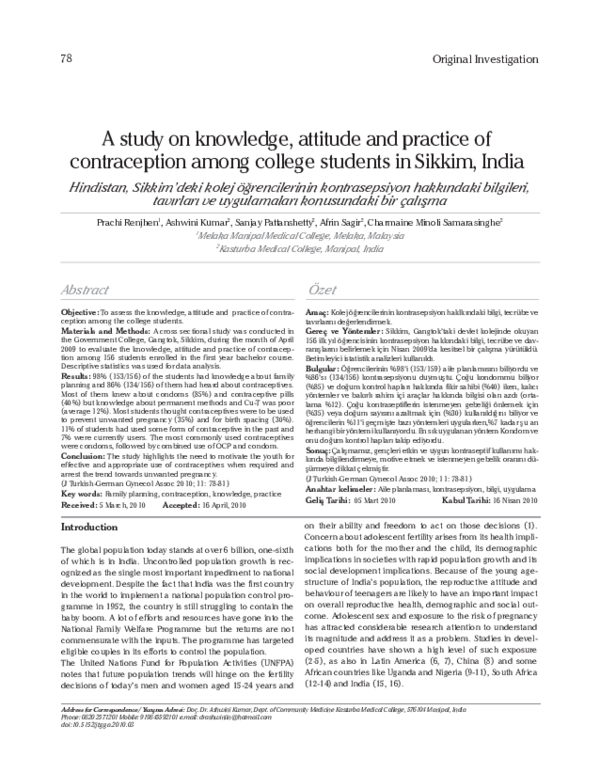 (PDF) A study on knowledge, attitude and practice of contraception ...