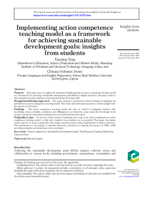 (PDF) Implementing action competence teaching model as a framework for ...