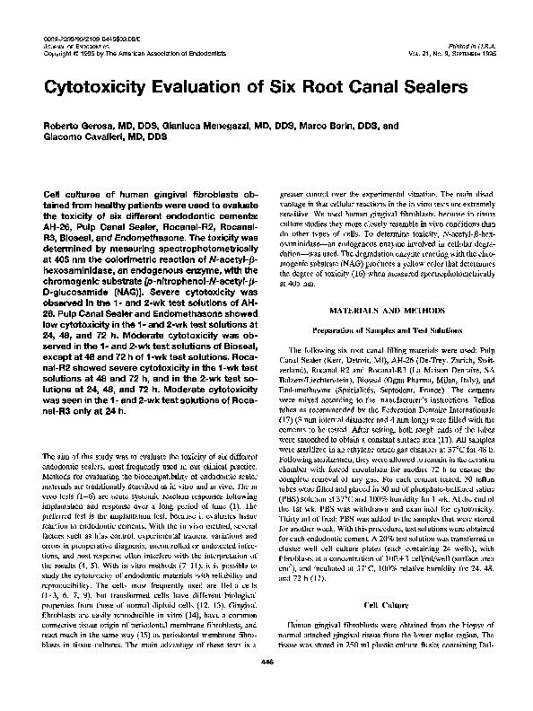(PDF) Cytotoxicity evaluation of six root canal sealers