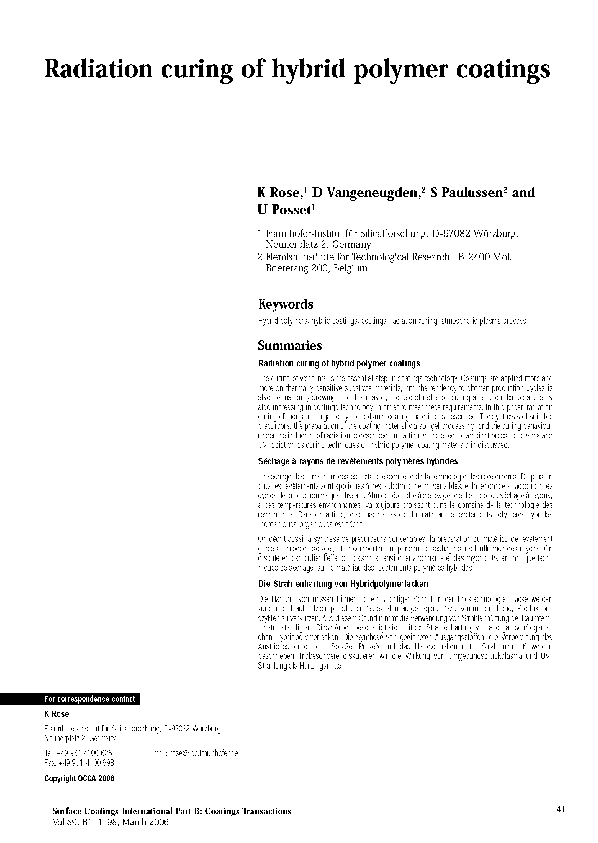 (PDF) Radiation curing of hybrid polymer coatings