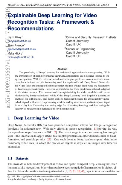 (PDF) Explainable Deep Learning for Video Recognition Tasks: A Framework & Recommendations