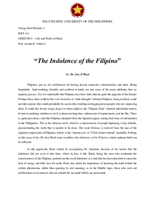 (PDF) The Indolence of the Filipino