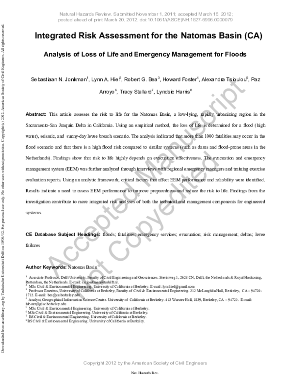 (PDF) Integrated Risk Assessment for the Natomas Basin (California ...