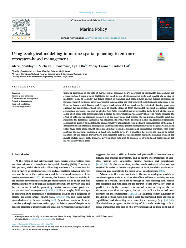 (PDF) Using ecological modelling in marine spatial planning to enhance ...
