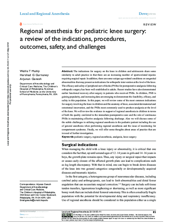 (PDF) Regional anesthesia for pediatric knee surgery: a review of the ...