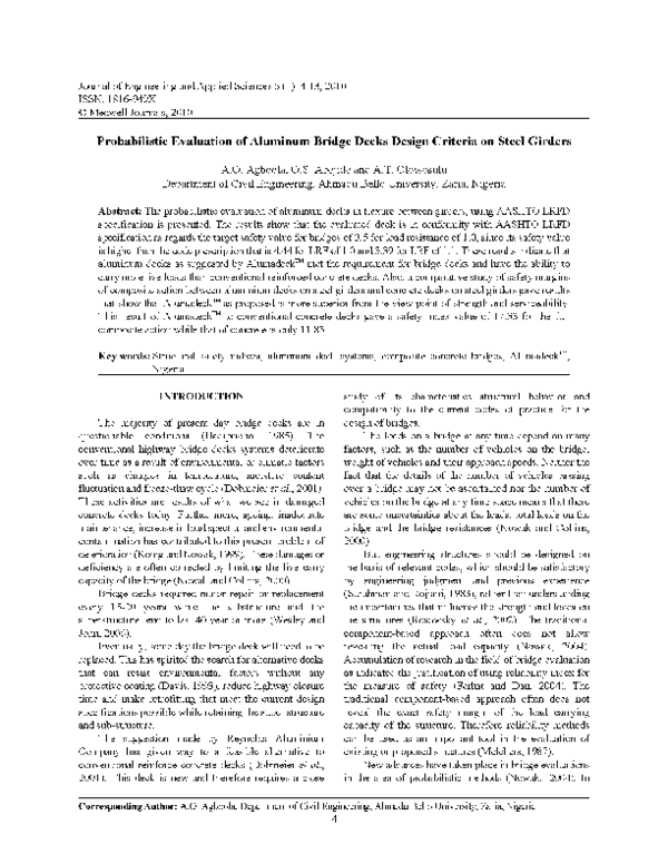 (PDF) Probabilistic Evaluation of Aluminum Bridge Decks Design Criteria ...