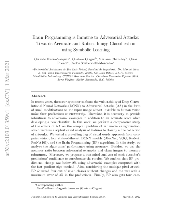 (PDF) Brain programming is immune to adversarial attacks: Towards ...