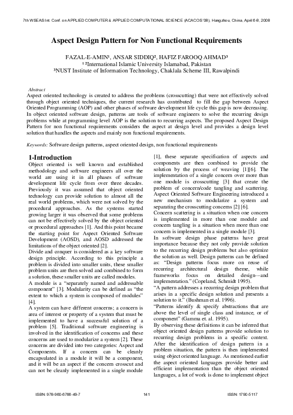 (PDF) Aspect Design Pattern for Non functional Requirements