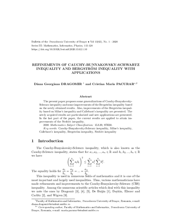 (PDF) Refinements of Cauchy-Bunyakovsky-Schwartz inequality and ...