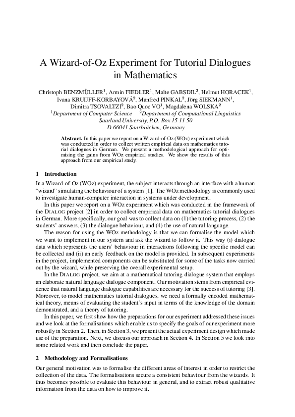 (PDF) A Wizard-of-Oz Experiment for Tutorial Dialogues In Mathematics ...