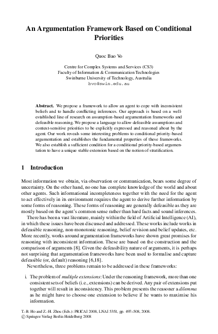 (PDF) An Argumentation Framework Based on Conditional Priorities