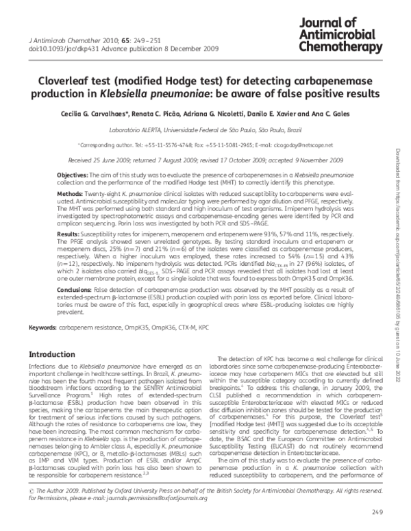 (PDF) Cloverleaf test (modified Hodge test) for detecting carbapenemase ...