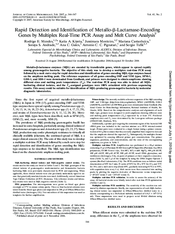(PDF) Rapid Detection and Identification of Metallo-β-Lactamase-Encoding Genes by Multiplex Real ...