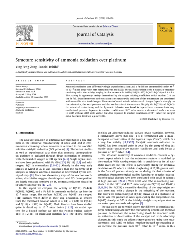 (PDF) Structure sensitivity of ammonia oxidation over platinum