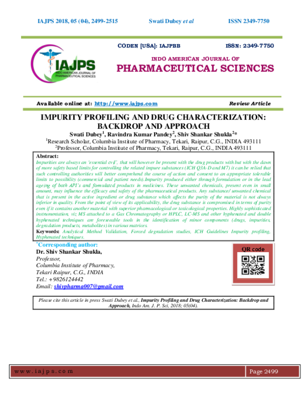 (PDF) Impurity Profiling in Drug Products