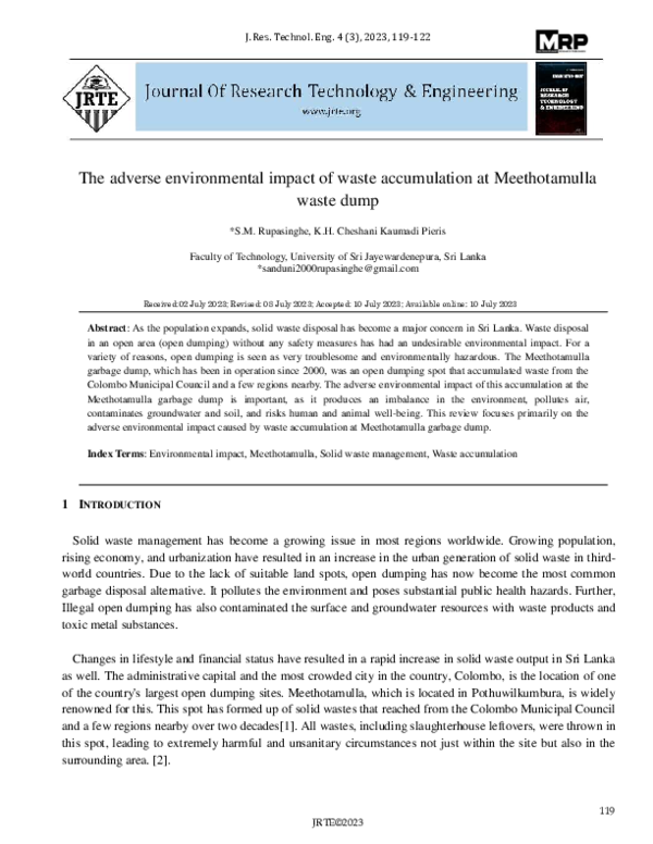 (PDF) The adverse environmental impact of waste accumulation at ...