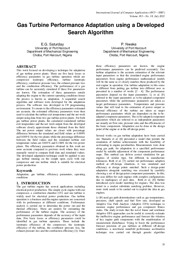 Pdf Gas Turbine Performance Adaptation Using A Developed Search Algorithm