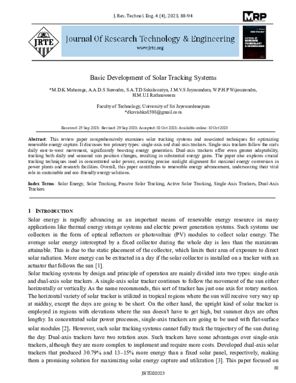 (PDF) Basic Development of Solar Tracking Systems