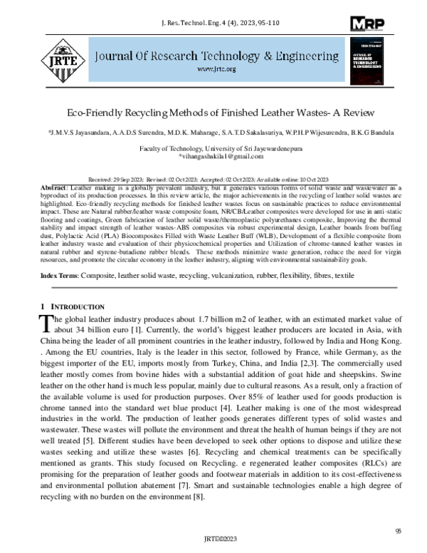 (PDF) Eco-Friendly Recycling Methods of Finished Leather Wastes-A Review