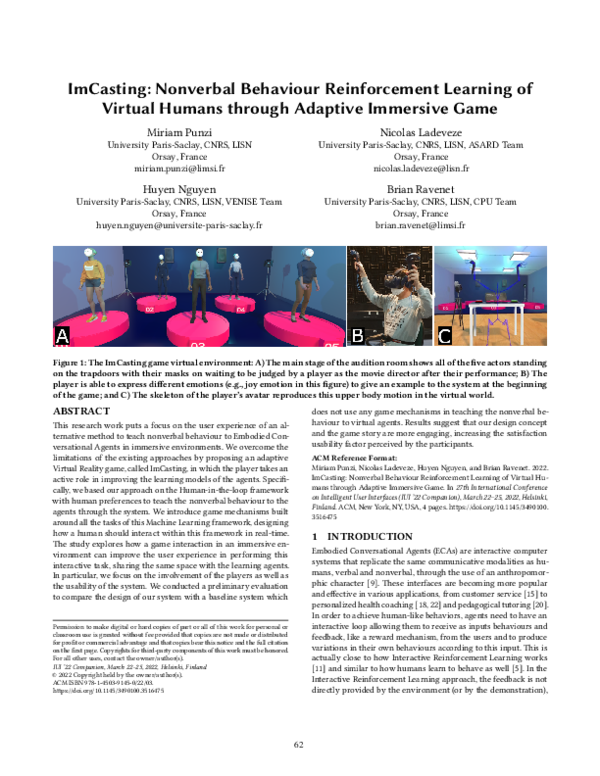 (PDF) ImCasting: Nonverbal Behaviour Reinforcement Learning of Virtual Humans through Adaptive ...