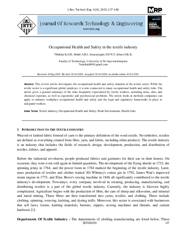 (PDF) Occupational Health and Safety in the textile industry