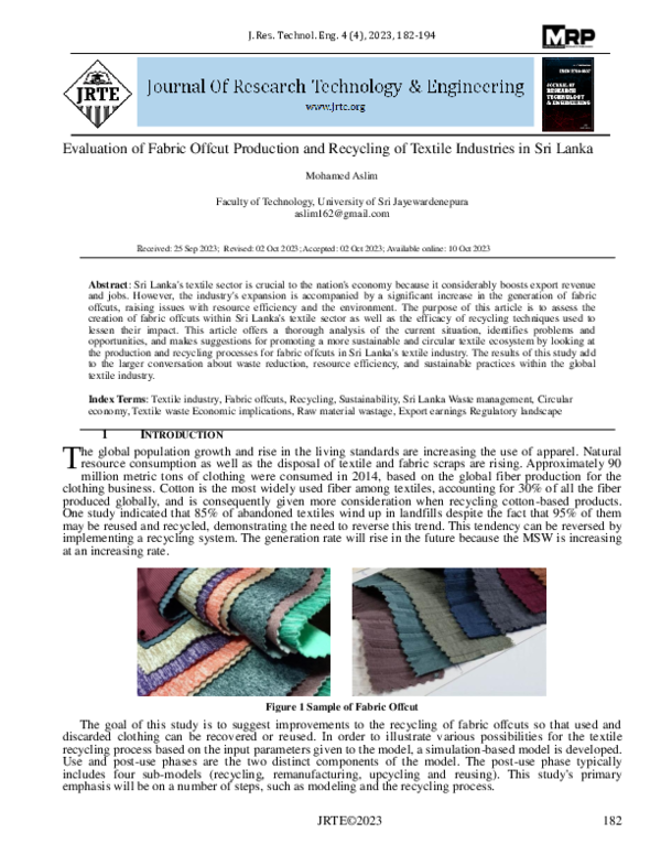(PDF) Evaluation of Fabric Offcut Production and Recycling of Textile ...