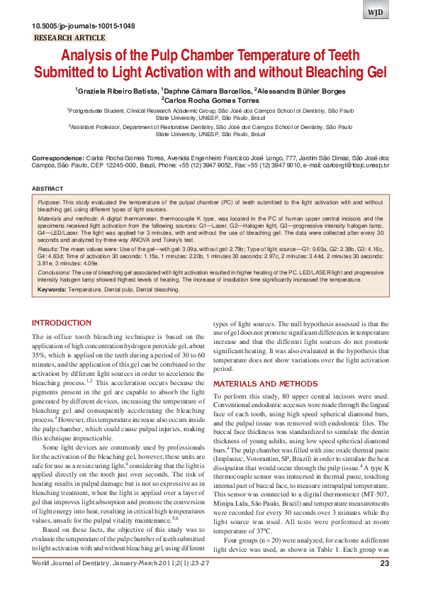 (PDF) Analysis of the Pulp Chamber Temperature of Teeth Submitted to ...