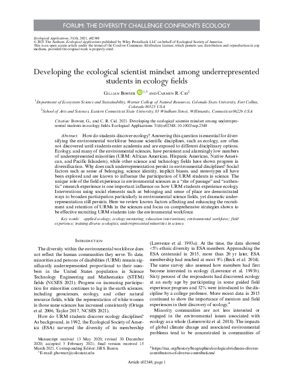 (PDF) Developing the ecological scientist mindset among ...