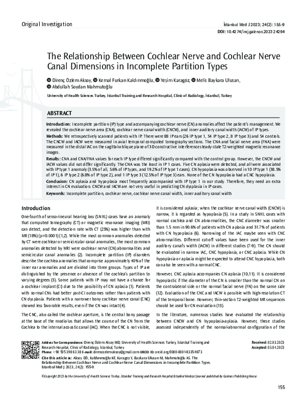 (PDF) The Relationship Between Cochlear Nerve and Cochlear Nerve Canal ...