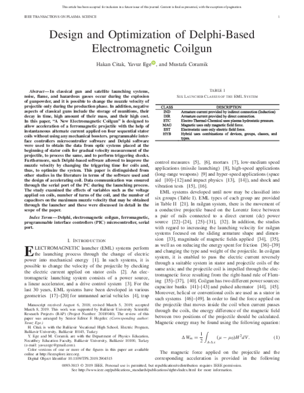 Pdf Design And Optimization Of Delphi Based Electromagnetic Coilgun