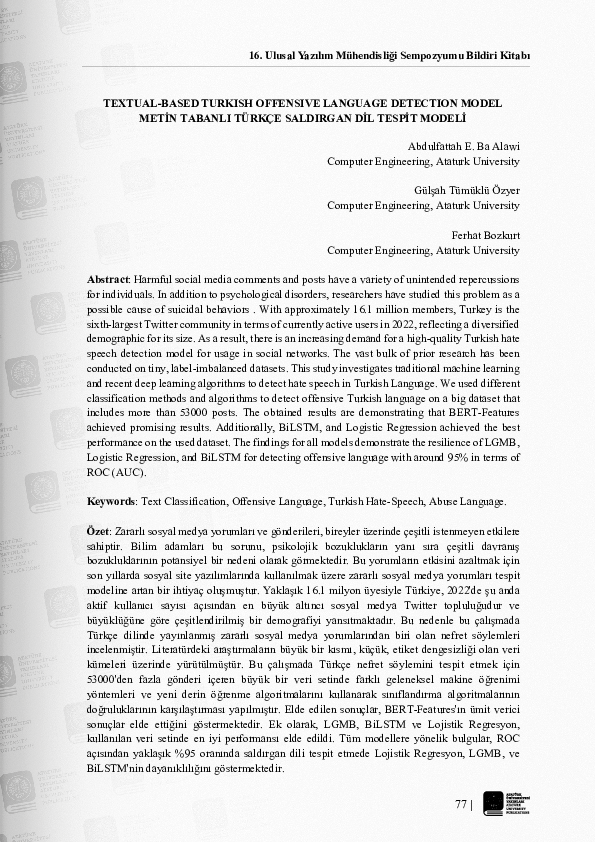 (PDF) Textual-based Turkish Offensive Language Detection Model