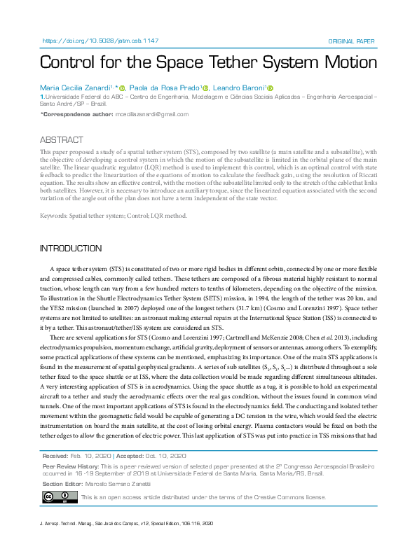 (PDF) Control for the Space Tether System Motion