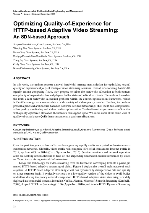 (PDF) Optimizing Quality-of-Experience for HTTP-based Adaptive Video ...