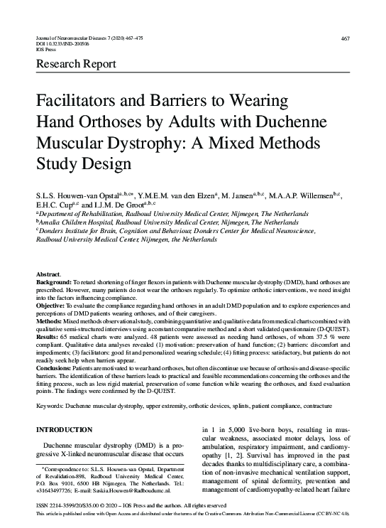 (PDF) Facilitators and Barriers to Wearing Hand Orthoses by Adults with ...