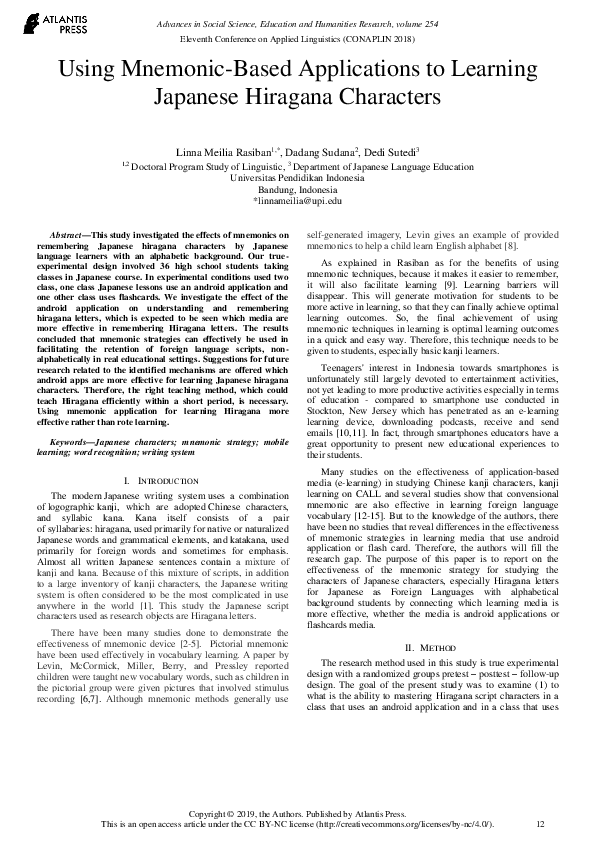 (PDF) Using Mnemonic-Based Applications to Learning Japanese Hiragana ...