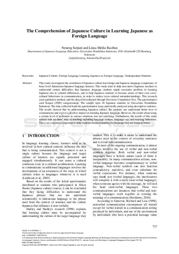(PDF) The Comprehension of Japanese Culture in Learning Japanese as ...