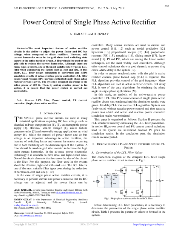 (PDF) Power Control of Single Phase Active Rectifier