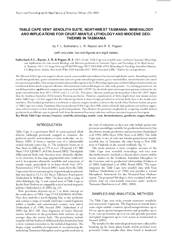 (PDF) Table Cape vent xenolith suite, northwest Tasmania: Mineralogy ...