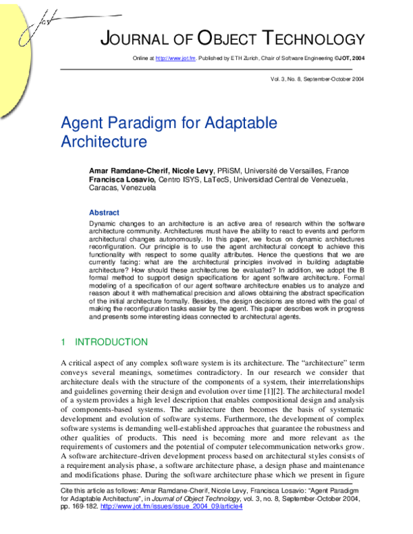 (PDF) Agent-Based Dynamic Architecture Reconfiguration