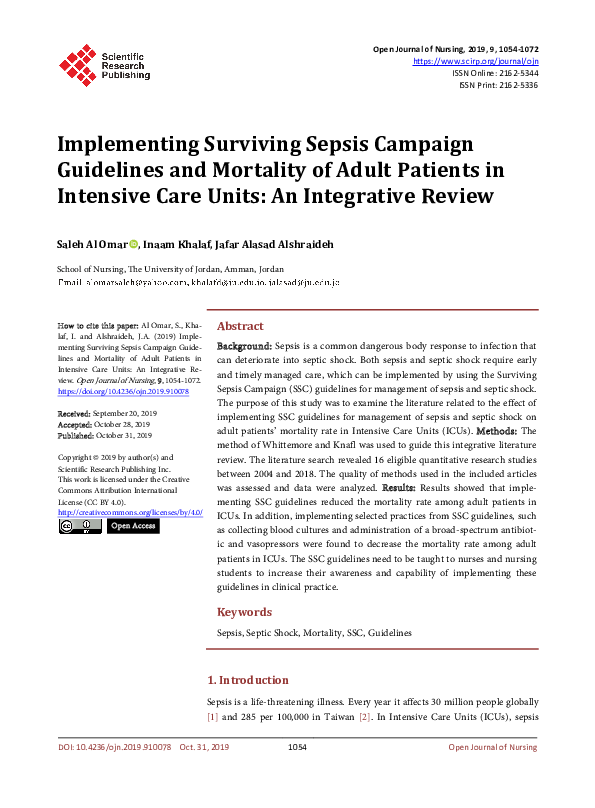 (PDF) Implementing Surviving Sepsis Campaign Guidelines and Mortality ...