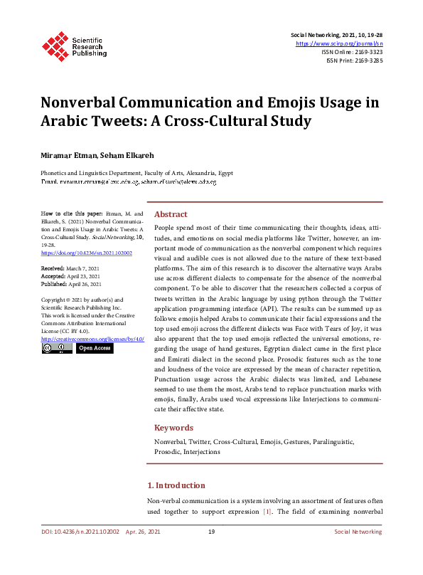 (PDF) Nonverbal Communication and Emojis Usage in Arabic Tweets: A ...