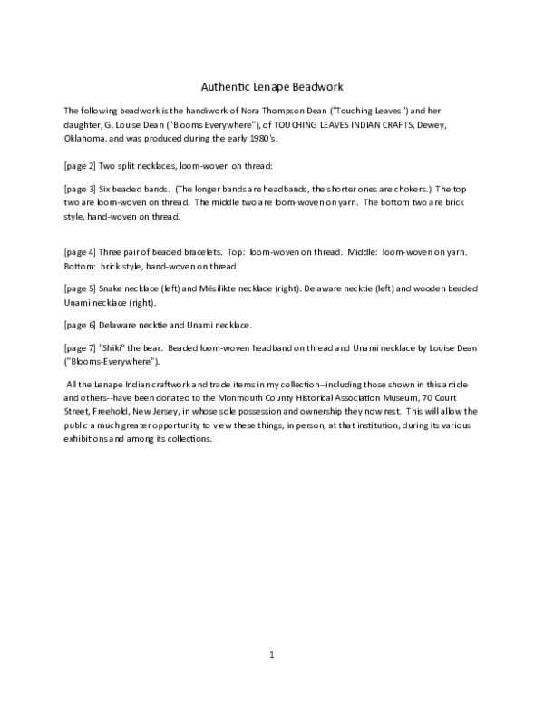 (DOC) Authentic Lenape Beadwork