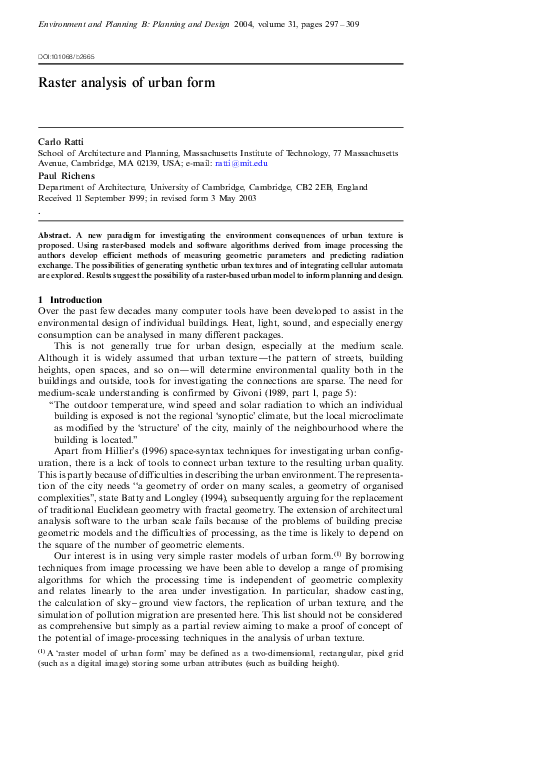 (PDF) Raster Analysis of Urban Form